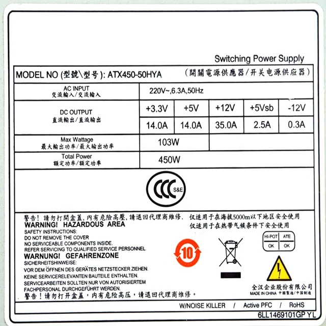 Original PSU For FSP AOC 450W Switching Power Supply ATX450-50HYA ...