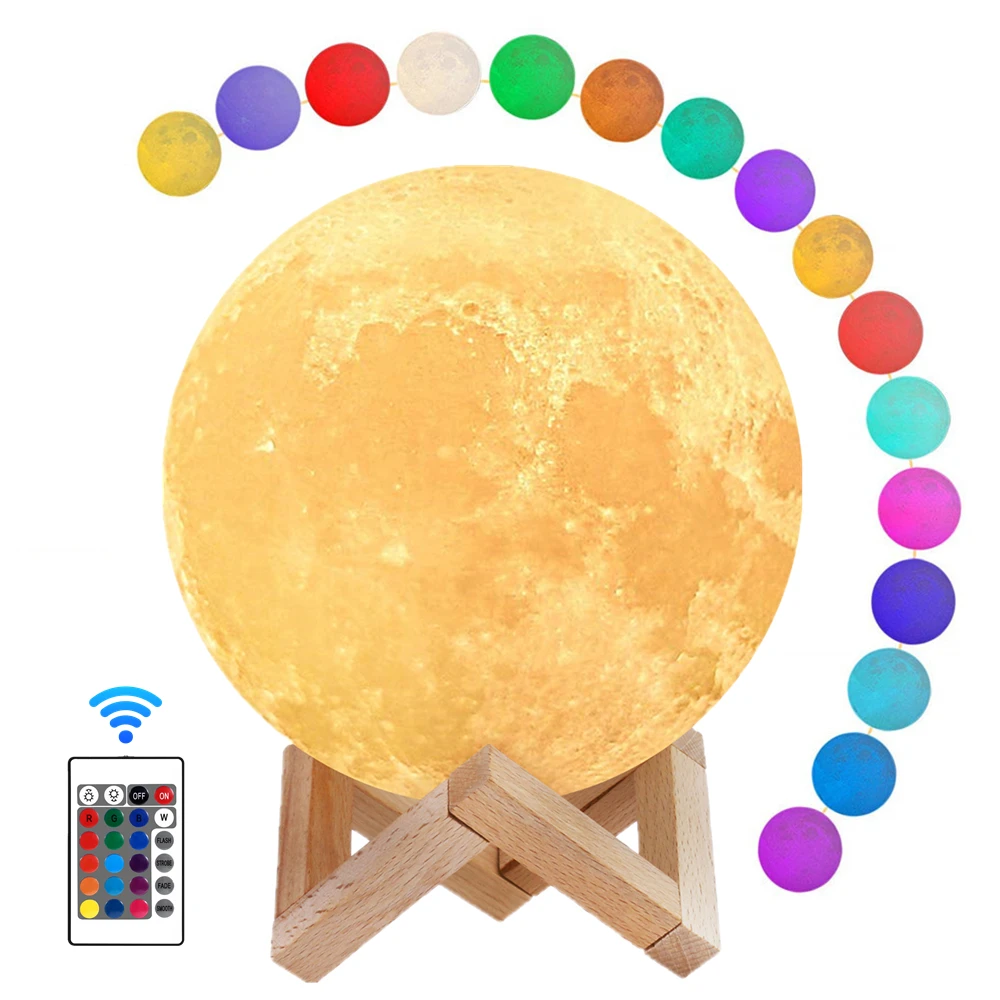 22CM Moon Light 3D Print Moon Lamp With Stand,16 colors Lunar Night ...