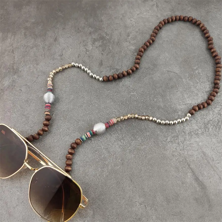 Wood Beads Chain Sunglasses | Chain Reading Glasses Wood | Metal ...