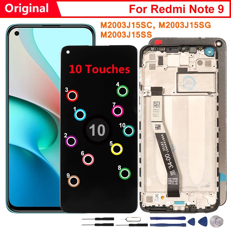 Pantalla táctil LCD para Xiaomi Redmi Note 9, repuesto de digitalizador con Marco, Original, 10 ...