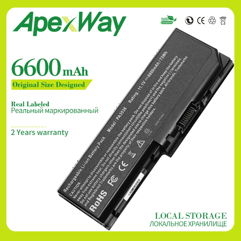 Apexway 6600mAh 9 셀 도시바 PA3536U 1BRS PA3537U 1BAS PA3537U 1BRS PABAS100 ...