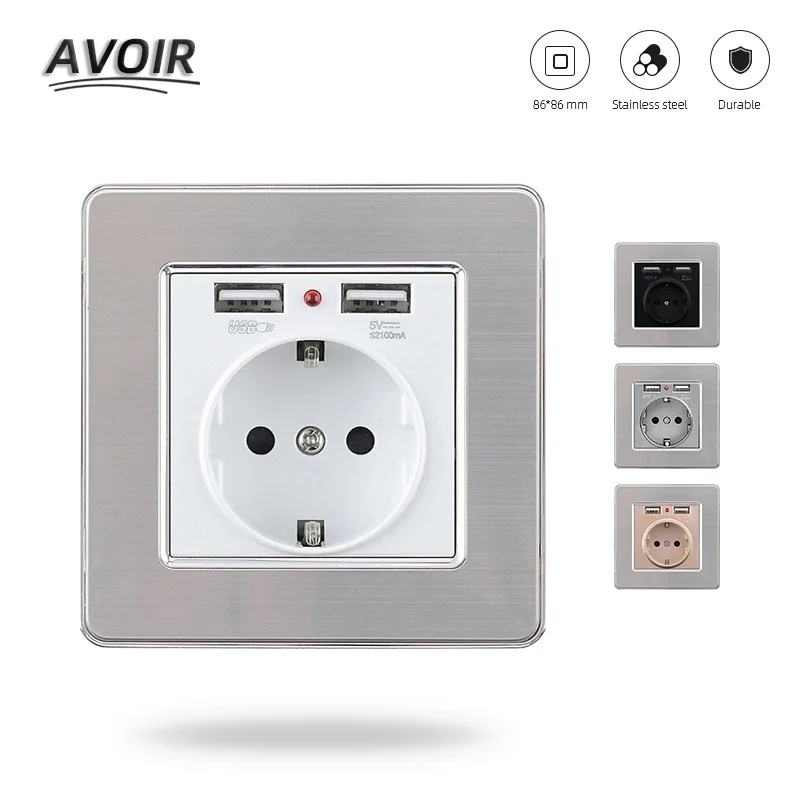 Avoir-Stainless-Steel-Panel-Wall-Socket-Eu-Standard-Power-Supply-Ac110 ...