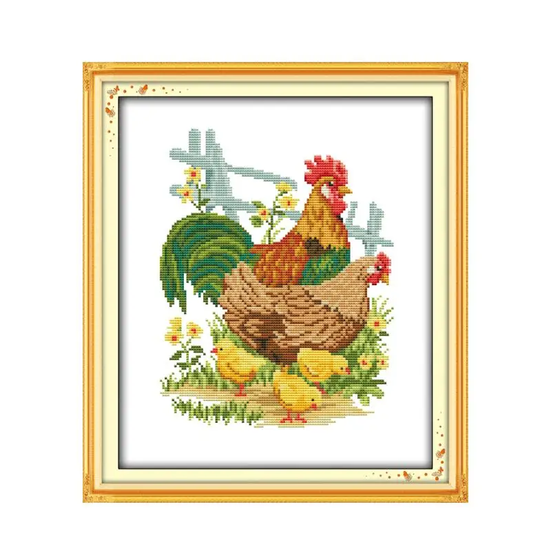 The chicken family (2) cross stitch kit 14ct 11ct pre stamped canvas ...