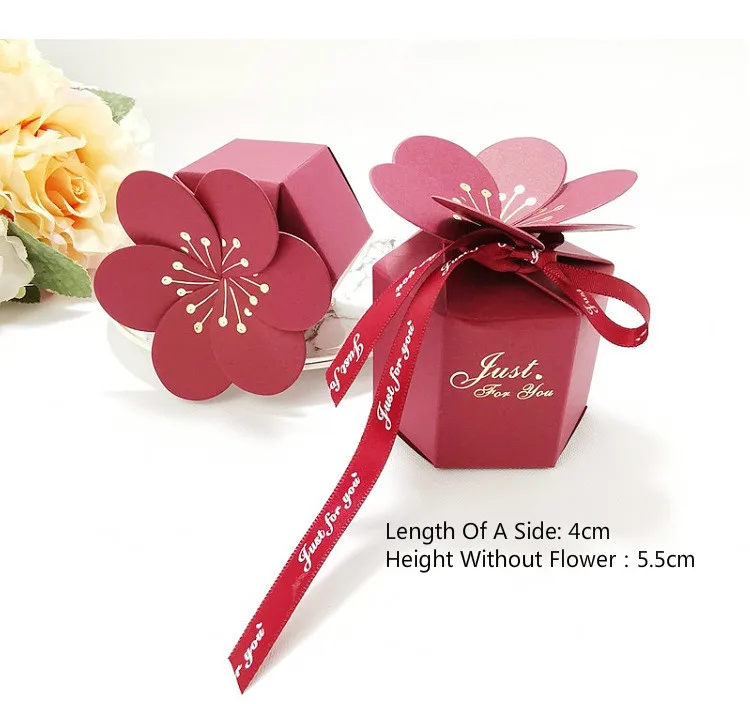 Caja de dulces en forma de flor roja y Rosa cajas con hastial para ...