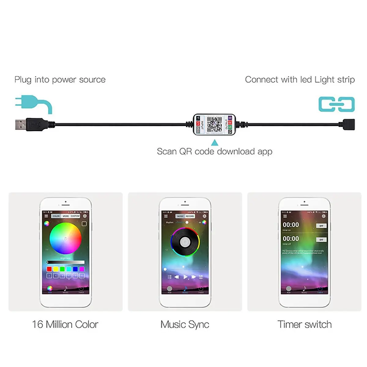 bluetooth LED Strip Light 5050 RGB 60LED/M IP67 5V USB Flexible Light Tape WiFi APP Control ...