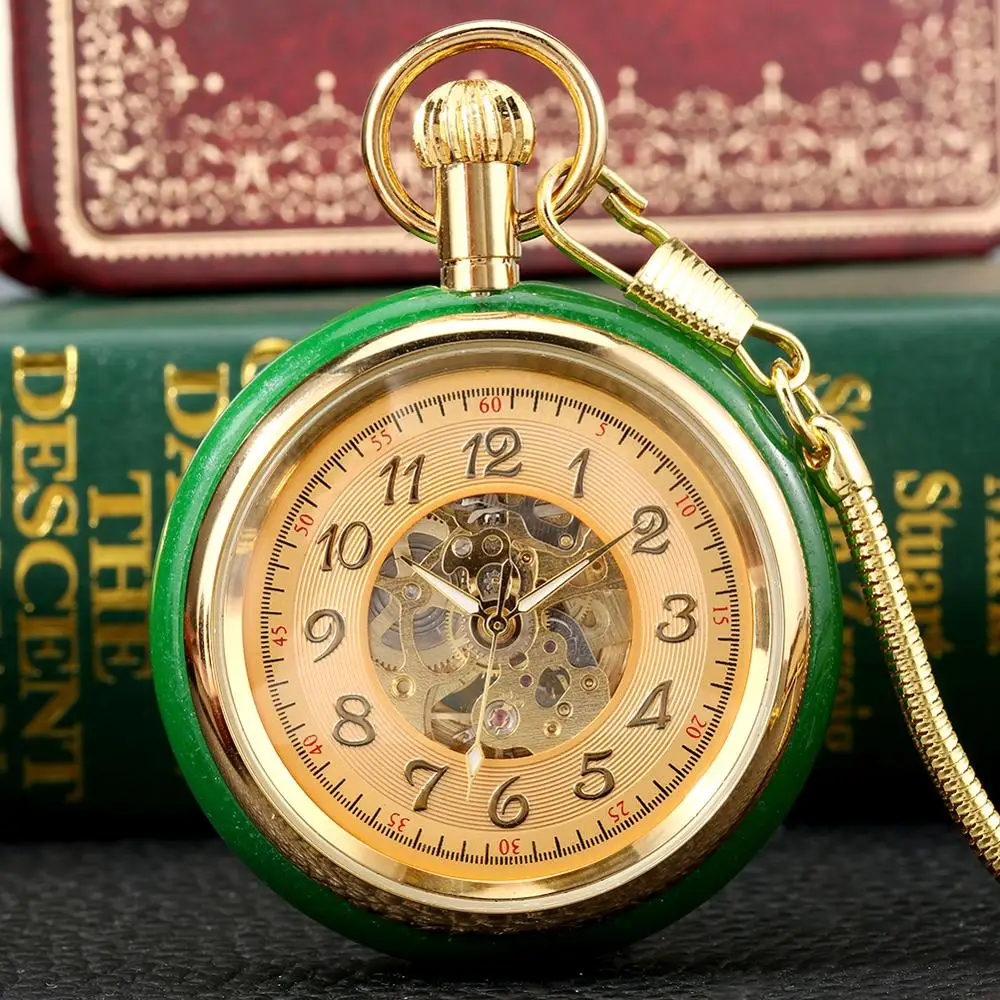Superb Jade Golden Automatic Mechanical Pocket Watch Self Winding Clock ...