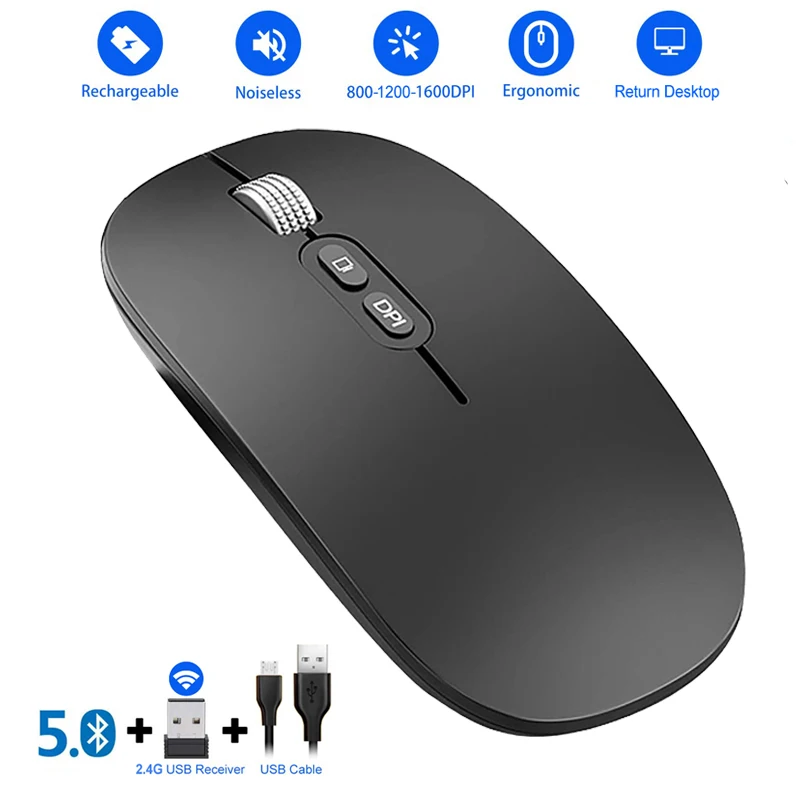 Rato sem fio recarregável com 3 dpi ajustável modo duplo fino do rato ...