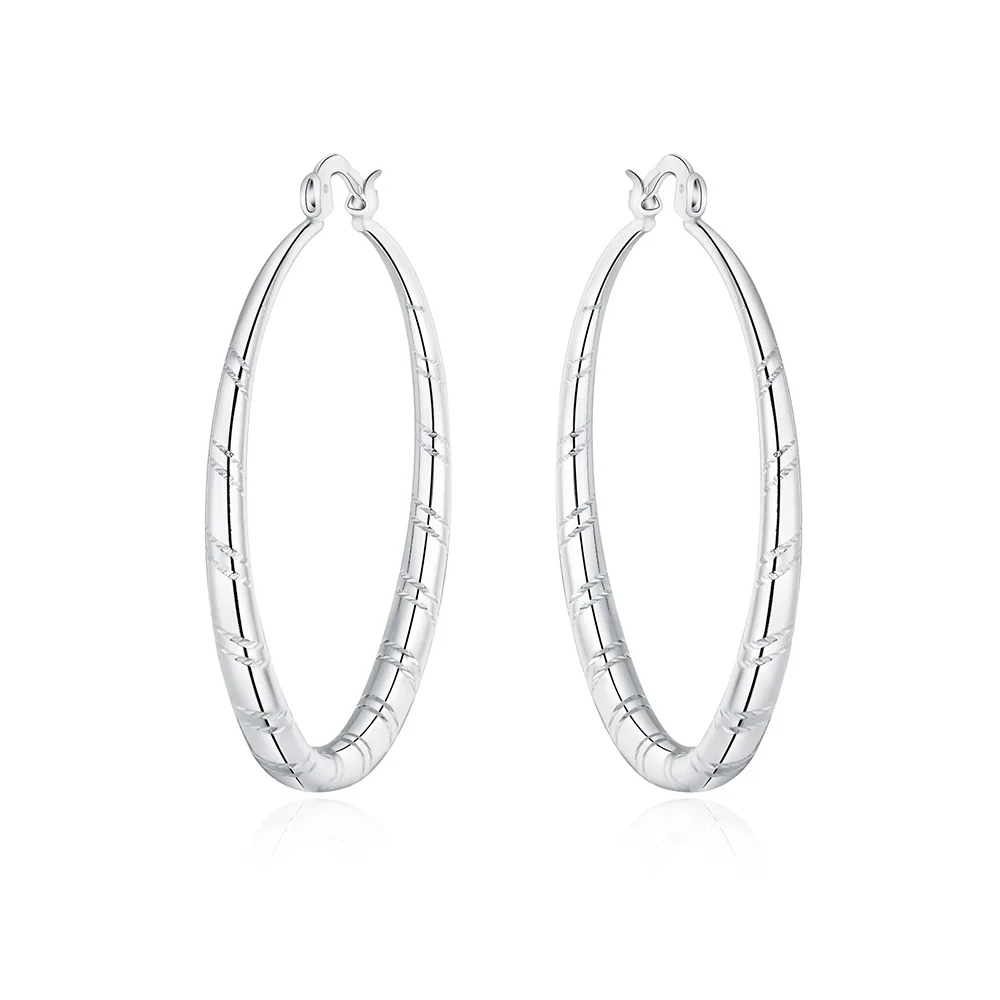 925 Stamp Silver color 3/4/5/6cm big circle hoop earrings for women ...