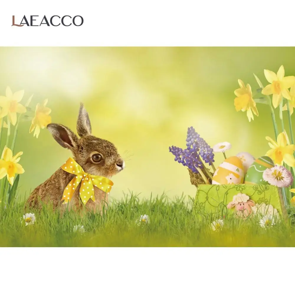 Laeacco Spring Flower Green Grass Baby Party Rabbit Easter Eggs ...