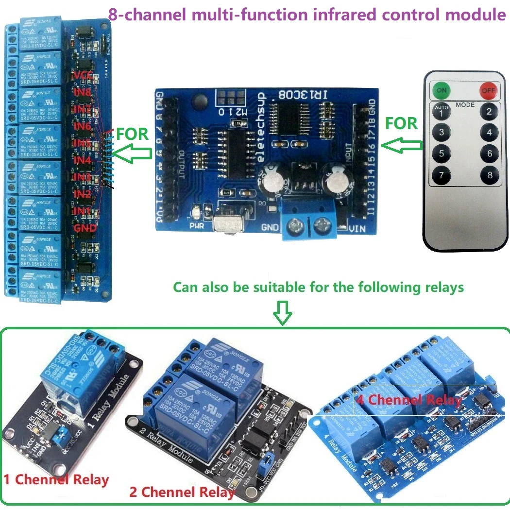 8ch Dc 5v 12v Multi-function Ir Infrared Remote Control Module Delay ...
