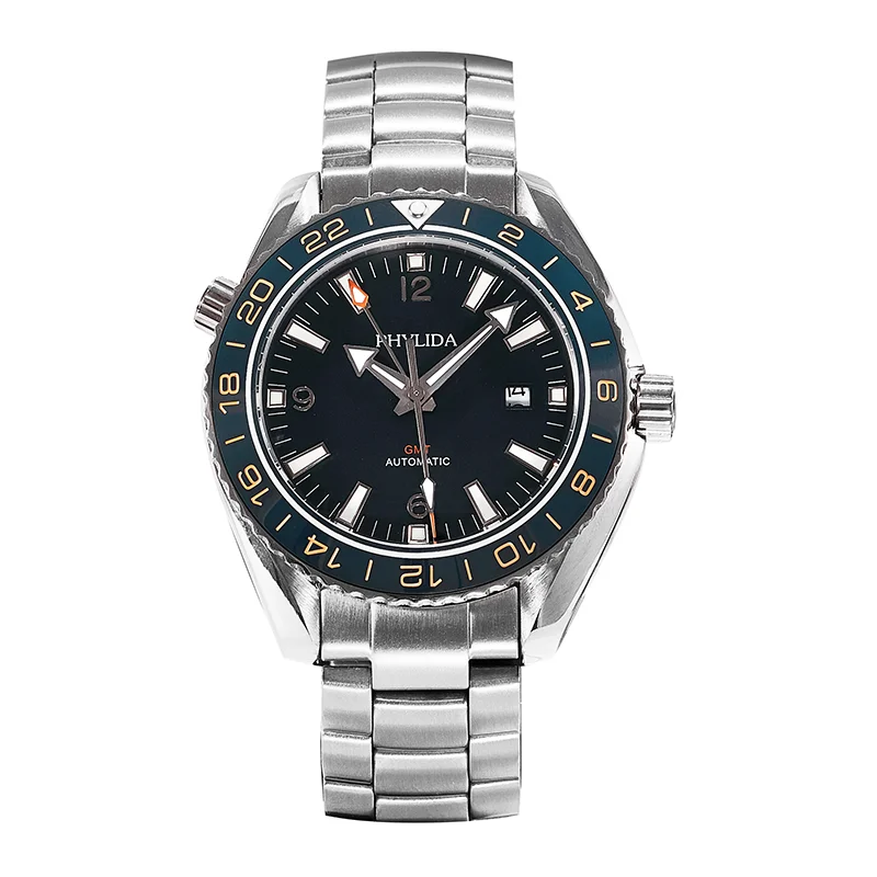 Men-s-Black-43-5mm-GMT-Dual-Time-Automatic-Watch-Sea-Ocean-Homage ...