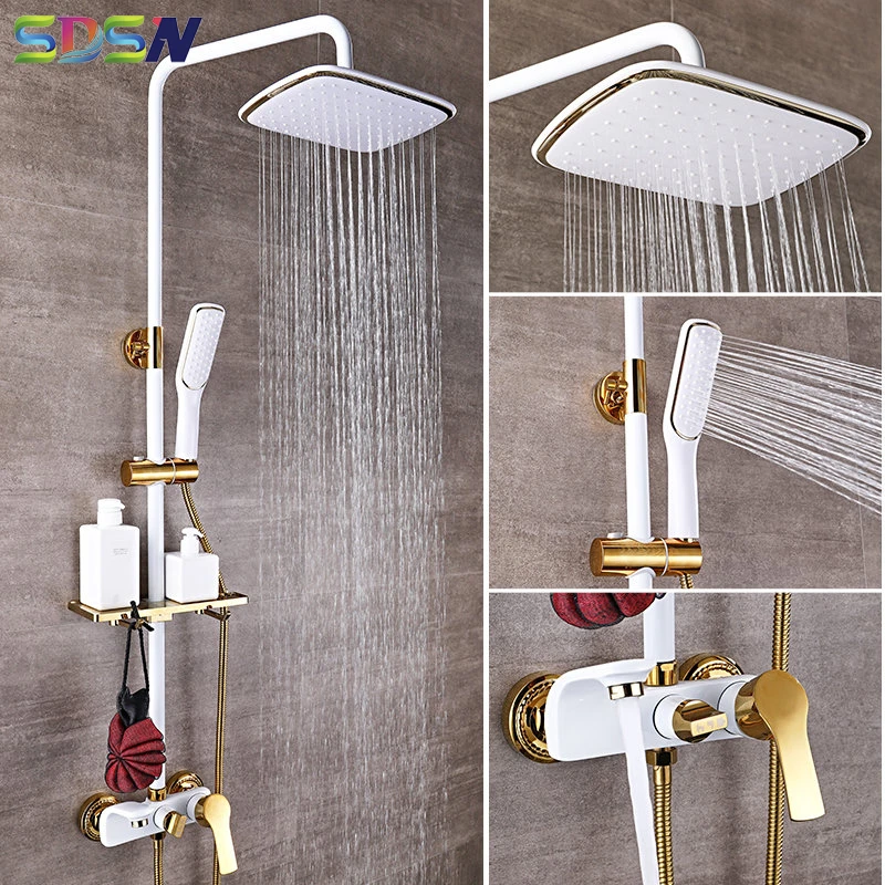 Shower Set Sdsn White Gold Bathroom Shower System Quality Copper Brass ...