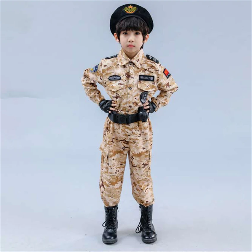 Police Uniform Kids Cosplay Costume US Army Camouflage Halloween Party ...
