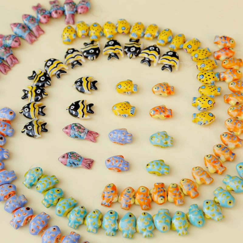 Interesting hand-painted fish-shaped ceramic beads collection ins ...