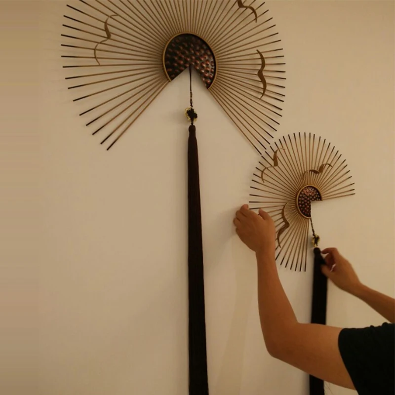 Chinese style Wrought Iron Fan shaped Wall Mural Ornaments Home ...