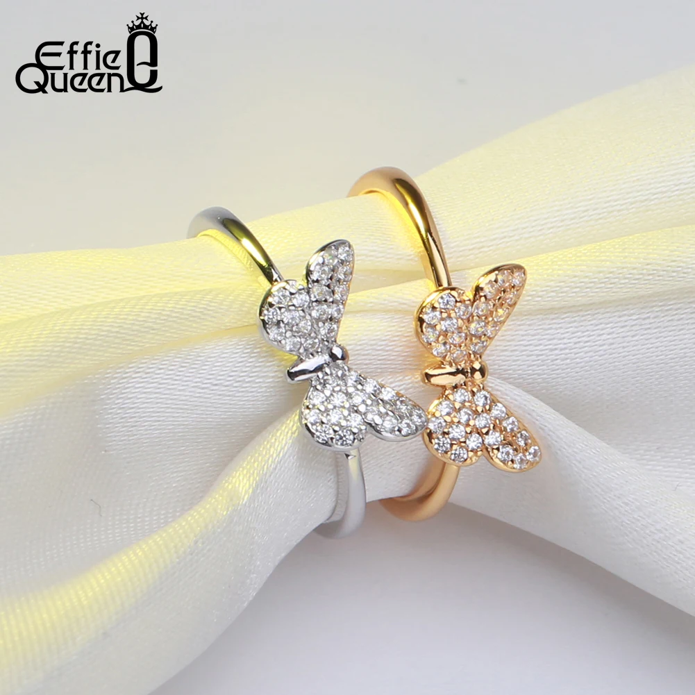 Effie Queen Real 925 Sterling Silver Rings For Women Butterfly Shape With Aaa Zircon Silver/gold ...