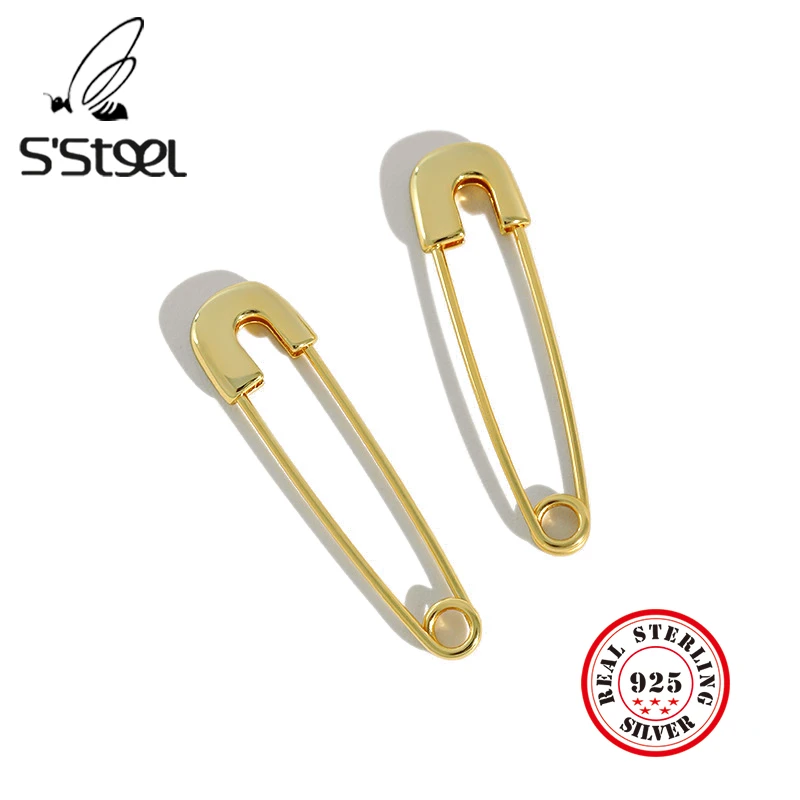 S'STEEL Safety Pin Earrings Hoop For Women Korean 18K Gold Earings ...