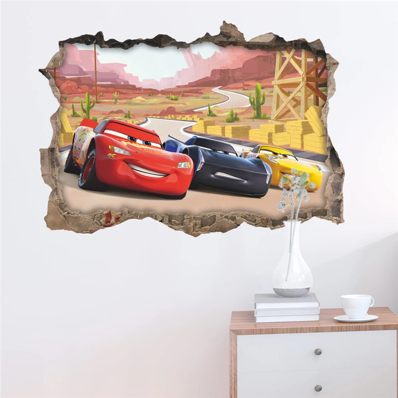 3D Disney Cars 3 Through Wall Stickers For Kids Rooms Home Decor ...