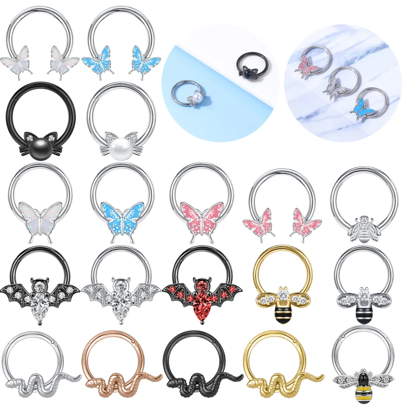 Zs 16g Butterfly Nose Ring Pearl Cat Septum Ring Bee Bat Septum ...