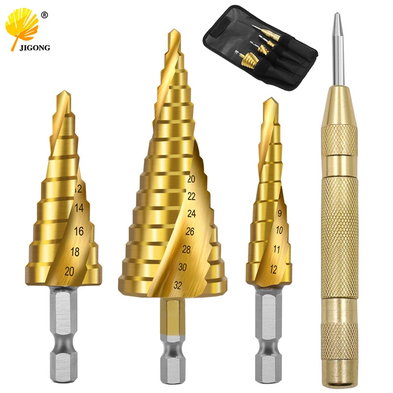 4pcs Spiral Groove Pagoda Hole Milling Cutter 4 32mm HSS Steel Cone ...
