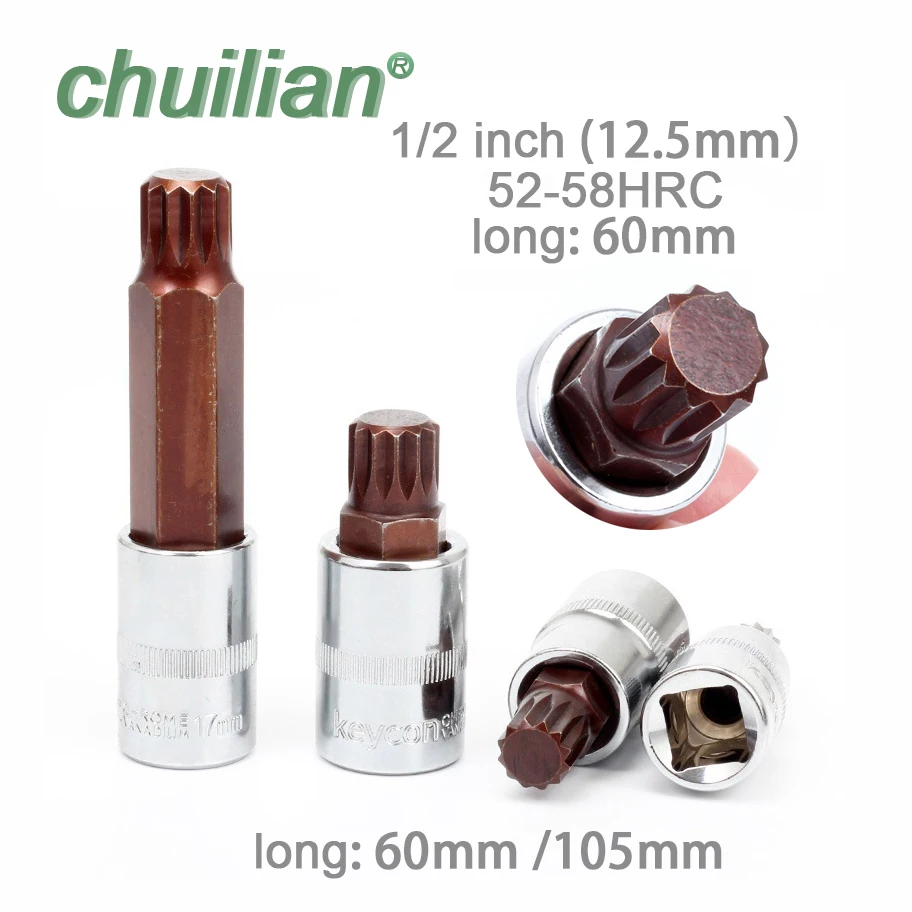 1-2-Inch-2-Point-Spline-Socket-Bit-Torx-Screwdriver-Bit-Tools-M5-M6-M8 ...