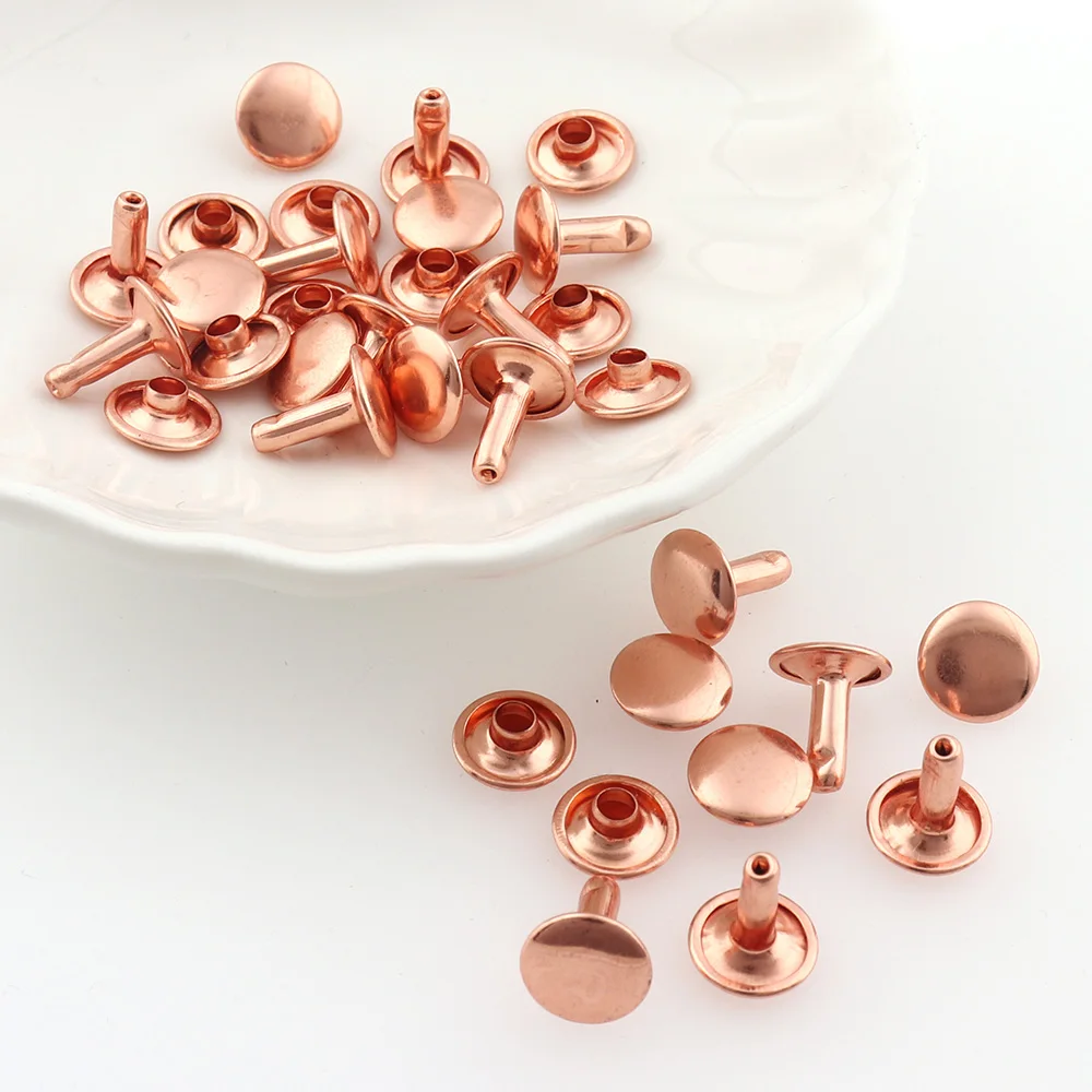 100ชุด10Mm Rose Gold หนัง Rivets Double Cap Rivet ท่อโลหะ Studs สำหรับ ...