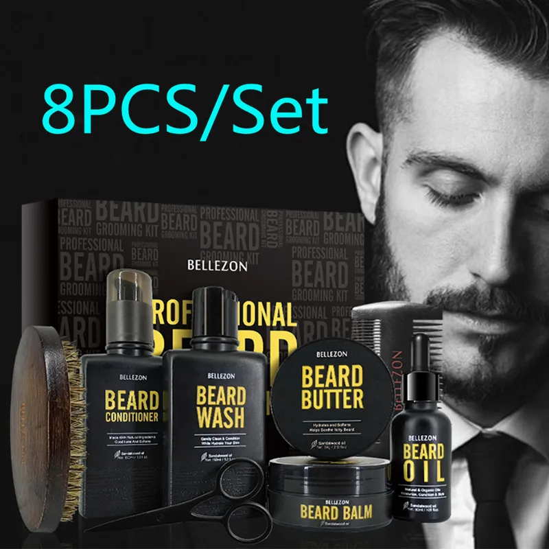 8Pcs/set Barbe Beard Growth Kit Hair Growth Enhancer Set Beard Growth ...