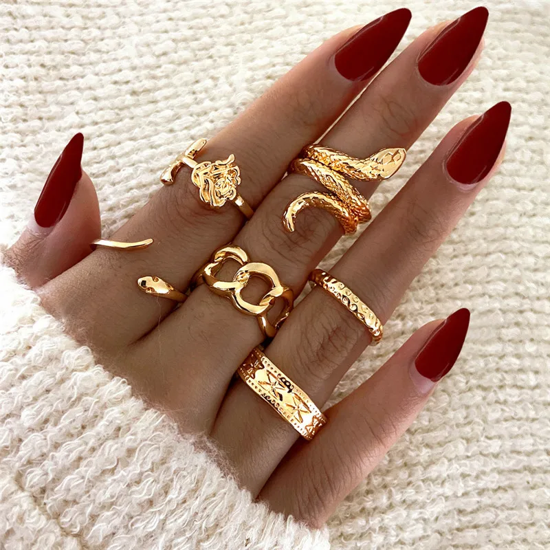 Modyle Vintage Gold Snake Rings Set For Women Trendy Silver Color ...