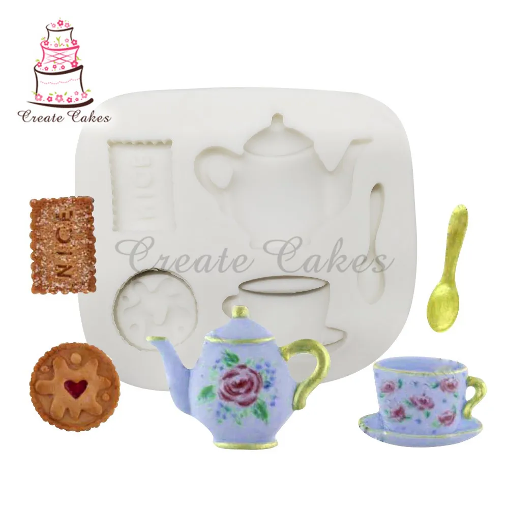 Tea Set Tea Cup & Teapot Silicone Mold 3D DIY Craft Mould Cake ...
