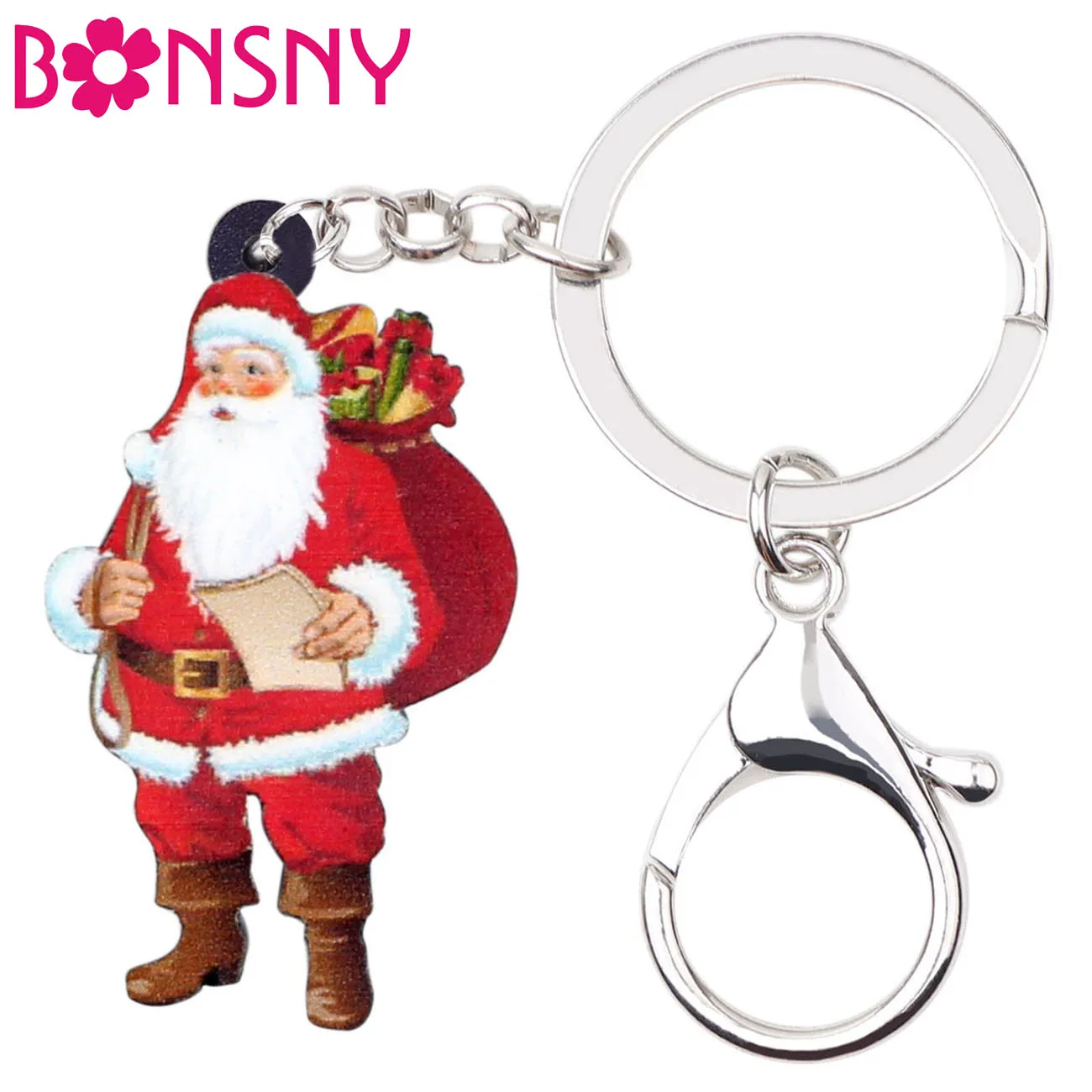 Bonsny Acrylic Christmas Santa Claus Gift Bag Key Chains Keychain Ring ...