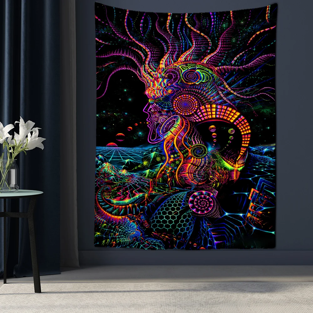 Psychedelic Fluorescent Portrait Tapestry Wall Hanging Witchcraft ...
