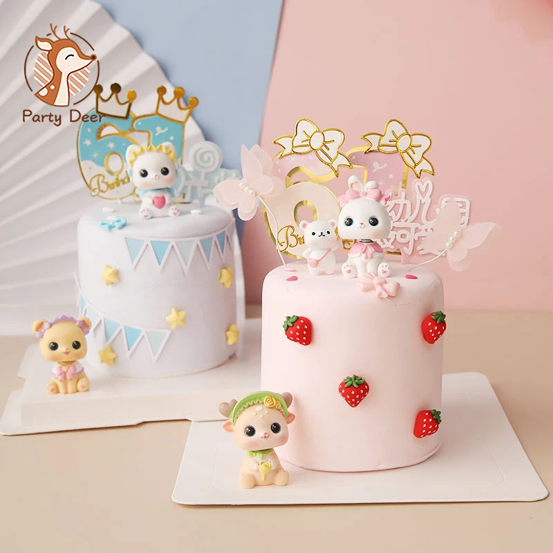 New-cartoon-animal-cake-topper-shake-head-cute-cat-rabbit-deer-bear-dog ...