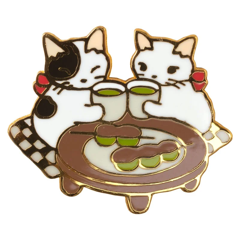Funny Drink Tea Two Cat Enamel Pin Kawaii Animal Lapel Pins Cute ...