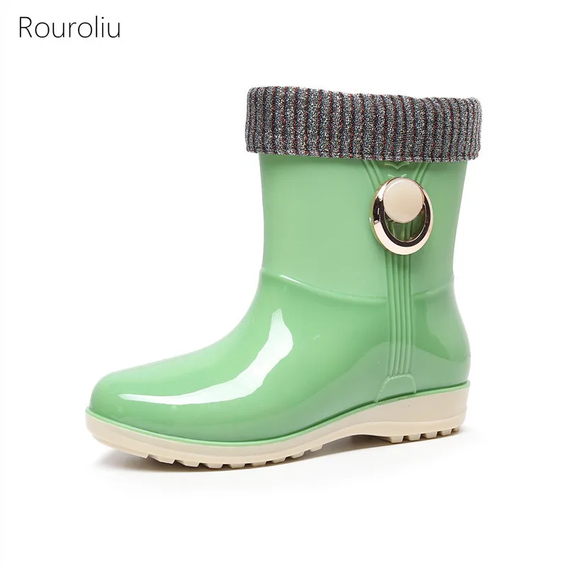 Moda ao ar livre meados de bezerro botas de chuva meninas estudantes ...