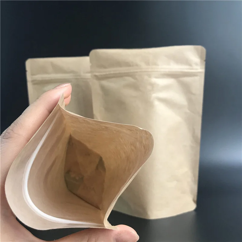 50PCS-Resealable-Doypack-Brown-Kraft-Paper-Biodegradable-Packaging ...