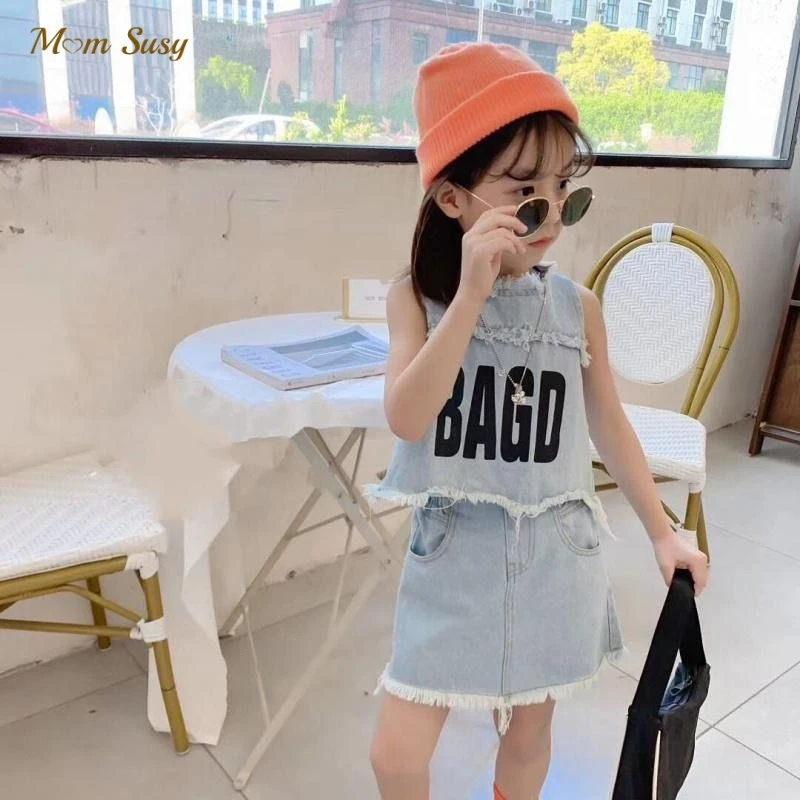 Conjunto de ropa vaquera para bebé y niña, chaleco de algodón + falda ...