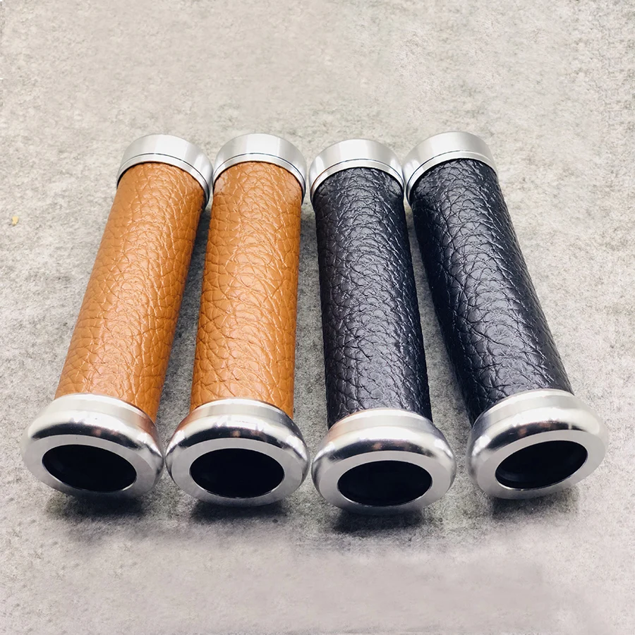 2PC Vintage Motorcycle Handle Grips Universal Aluminum Leather 22MM ...
