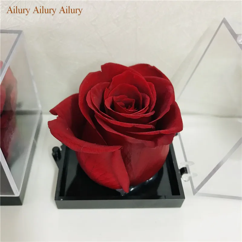 5CM Cute Artifical Red Rose Black Square Acrylic Flower Box Rose Gift ...