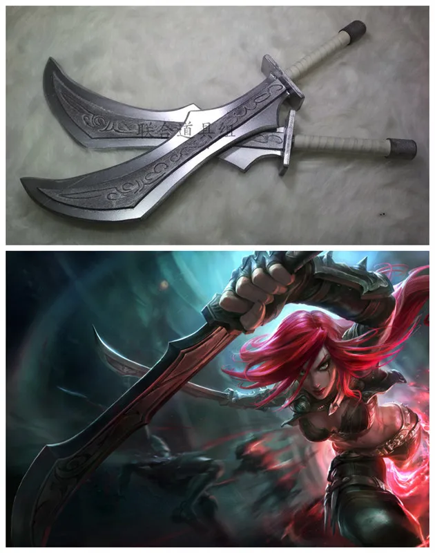 인기 게임 LOL 카타리나 코스프레 소품, PVC 칼 무기 불길한 블레이드 할로윈 크리스마스 멋진 파티 소품 더블 칼|의상 소품 ...