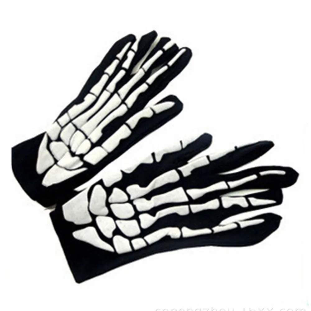 Halloween Skull Skeleton Gloves,Short Horror Skull Cosplay Full Finger ...