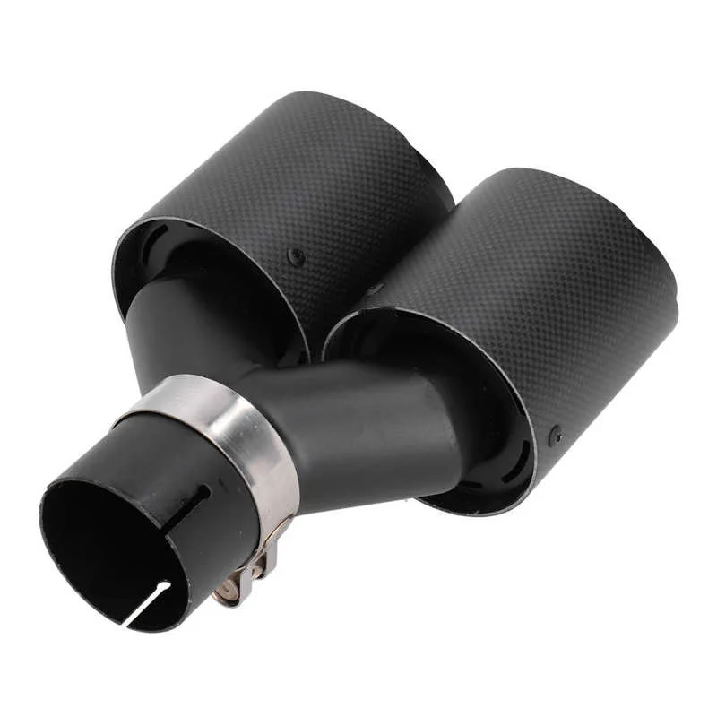 Matte Carbon Fiber Dual Outlet Exhaust Tips Universal Black Tail Pipes ...