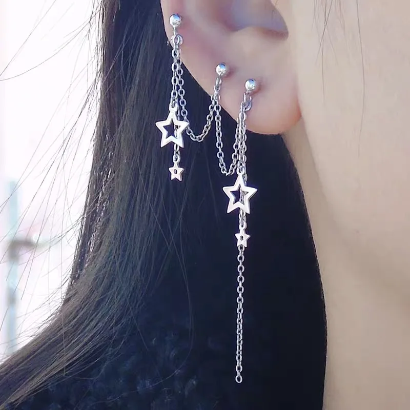 Design-Double-pierced-Earring-925-Sterling-Silver-Hexagram-Asymmetric-2 ...