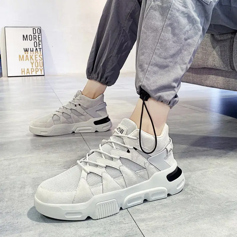 Hightop 높이 스포츠 신발 남자 높은 상위 스 니 커 즈 남자 운동 화 스포츠 스 니 커 즈 화이트 그레이 트레이너 테니스