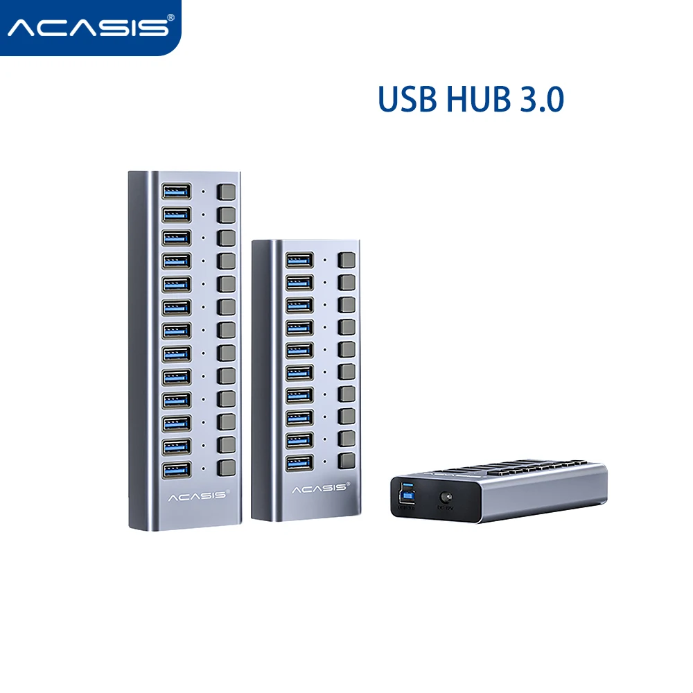 Acasis usb hub 3.0 multi 7 10 13 portas de alumínio transparente splitter usb com 12v ...