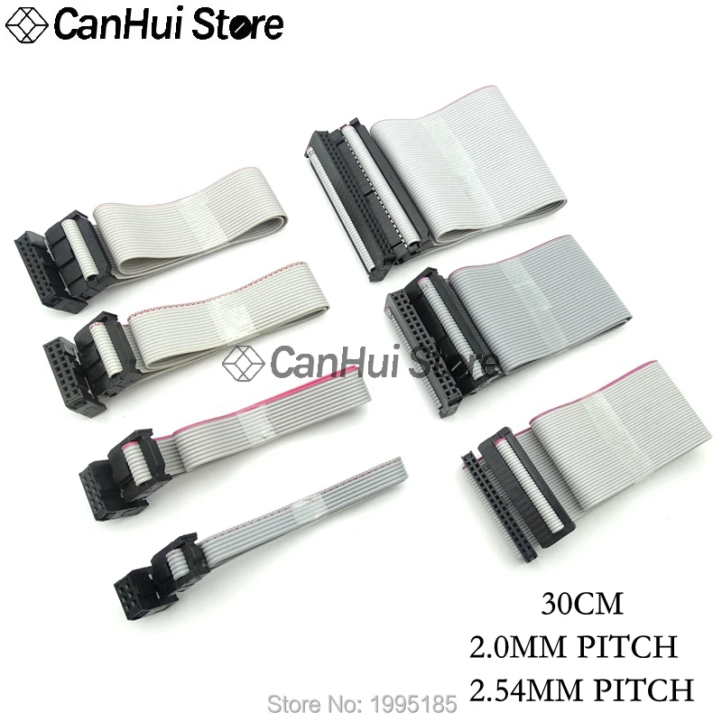 1pcs 2.0mm 2.54mm Pitch Fc-6/8/10/14/16/20/40/50/64 Pin 30cm Jtag Isp Download Cable Gray Flat ...