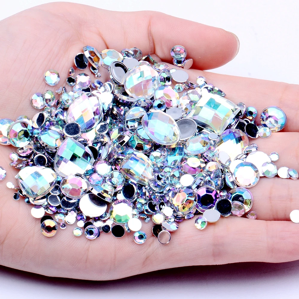 Rhinestones-1000pcs-Round-Acrylic-Non-Hotfix-Flat-Back-Rhinestones-Nail ...
