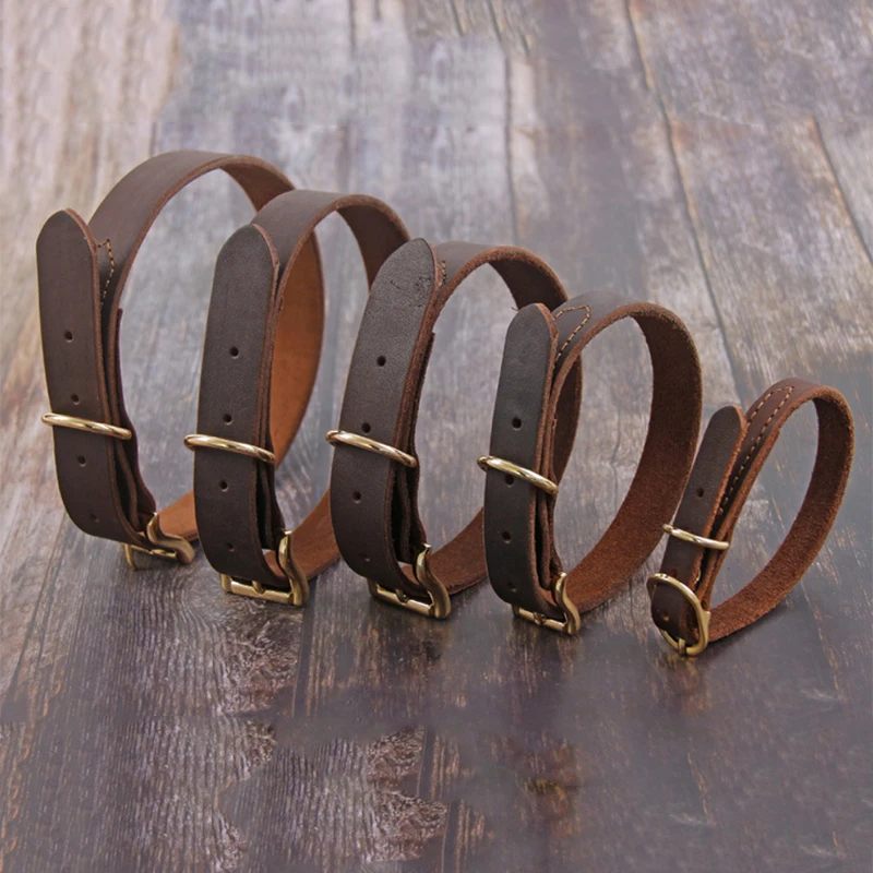 Genuine Leather Dog Collar pet Puppy Collars Adjustable dog Neck Strap ...