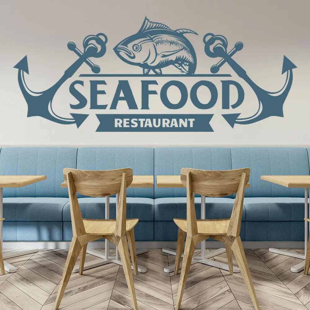 Wall Decal Seafood Restaurant Dining Room Fish Anchor Vinyl Window ...