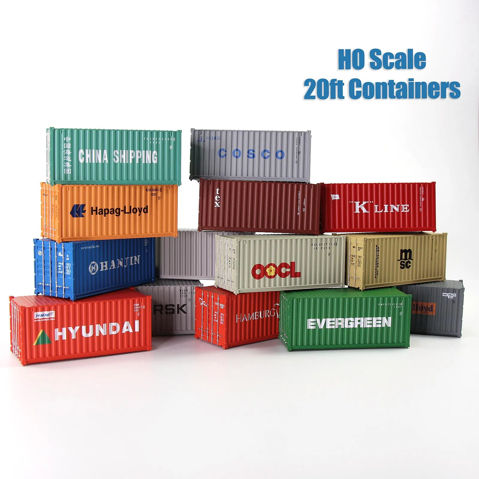 3pcs Mixed Ho Scale 1:87 20ft 20' Shipping Contaniers Cargo Box Wagons ...