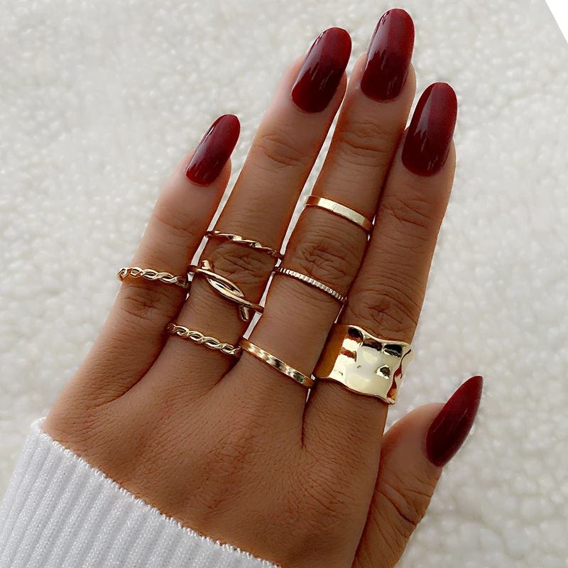 VKME-8pcs-Set-vintage-Punk-Rock-Gold-Color-Rings-Set-For-Women-Men ...